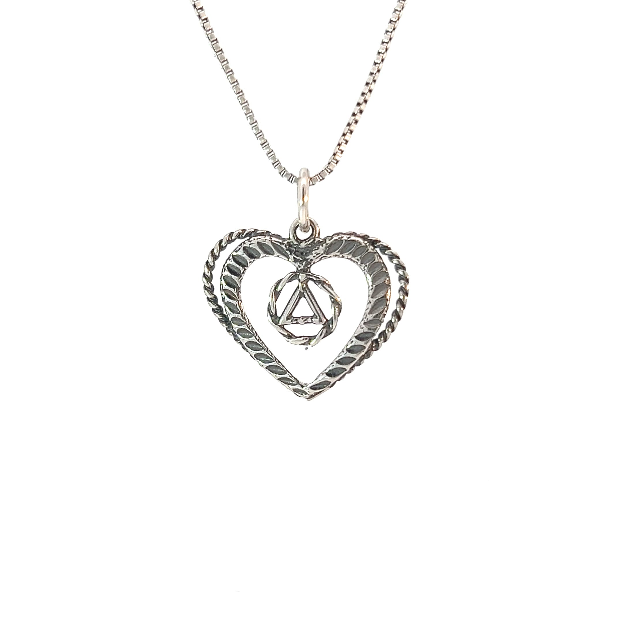 Sterling Silver AA Symbol Pendant – Open Heart with Twist Wire Circle ...