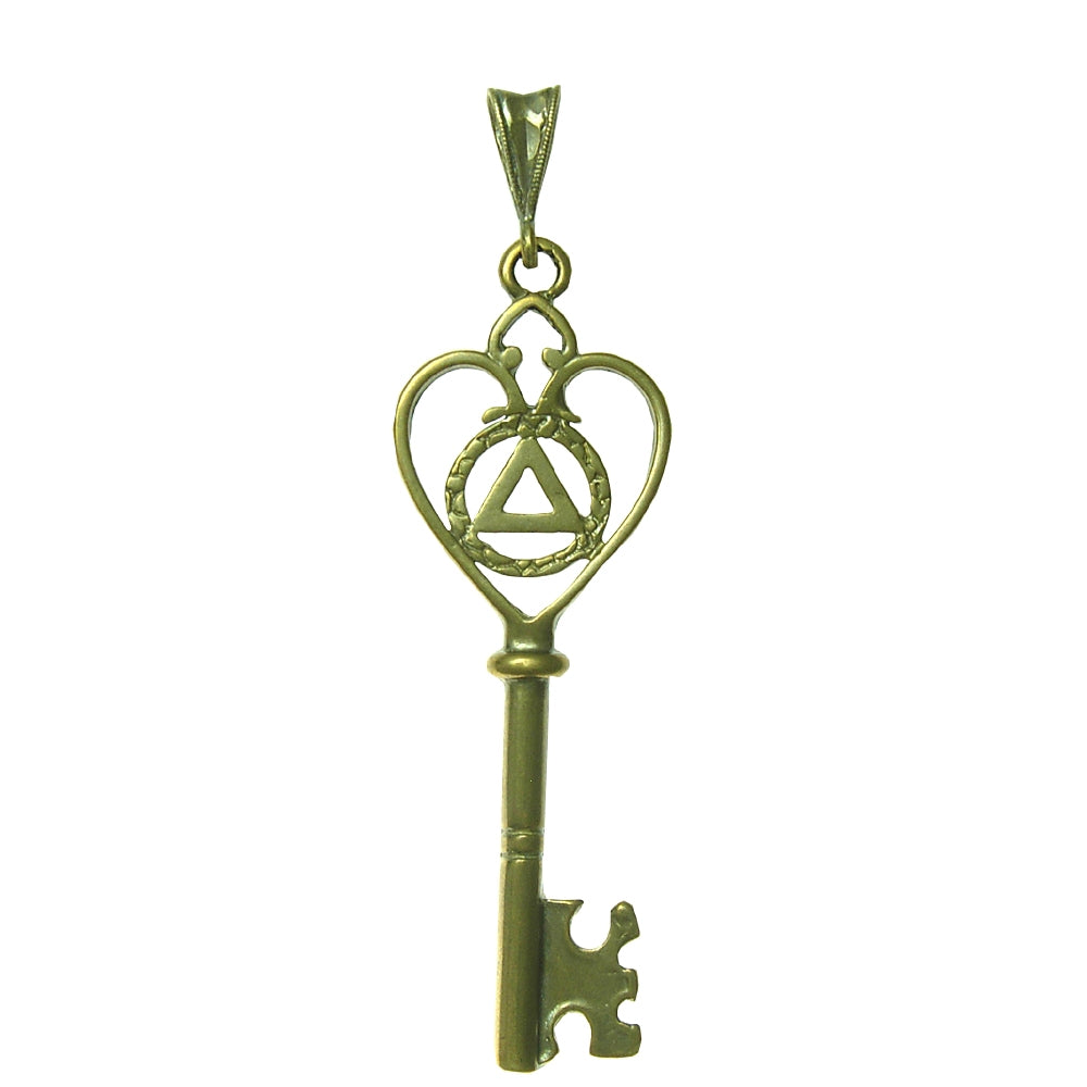 Brass Pendant, Old Style Heart Shaped Key with Alcoholics Anonymous AA ...